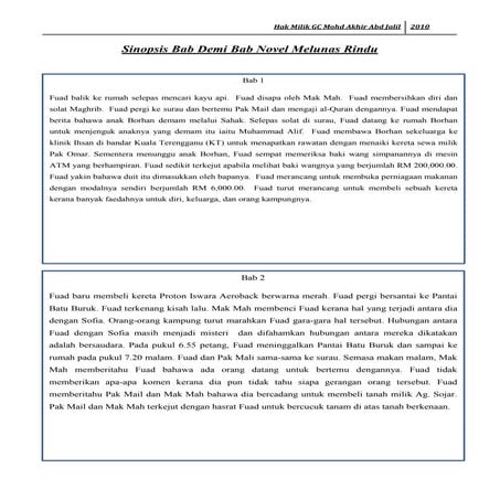 Sinopsis bab demi bab novel melunas rindu 2 | PDF