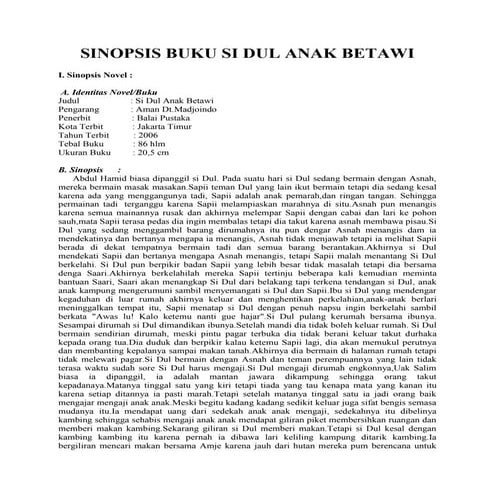 Sinopsis buku si dul anak betawi | DOCX