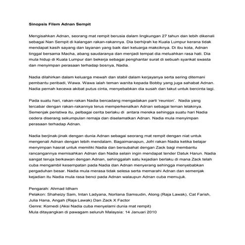 Sinopsis filem adnan sempit | DOCX