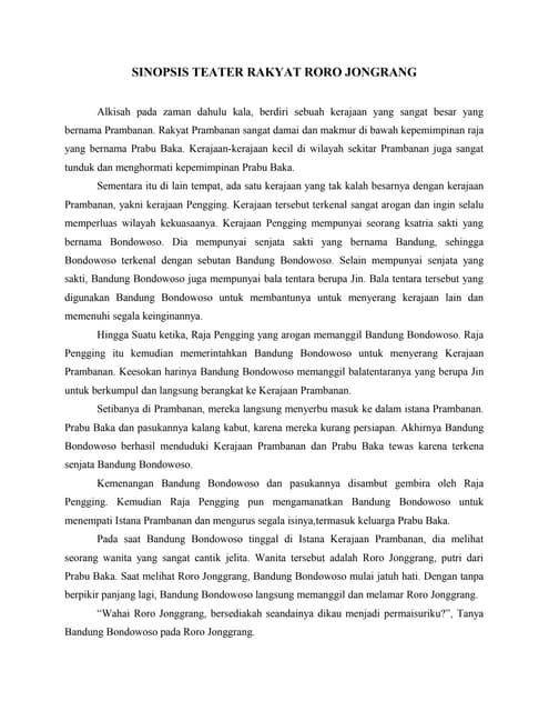 Cerita rakyat legenda roro jongrang | DOCX