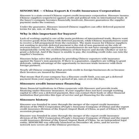 SINOSURE Credit Insurance | Axton Global | PDF