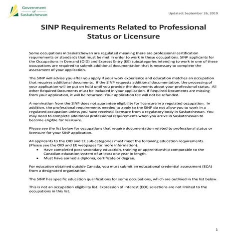 SINP requirements | PDF