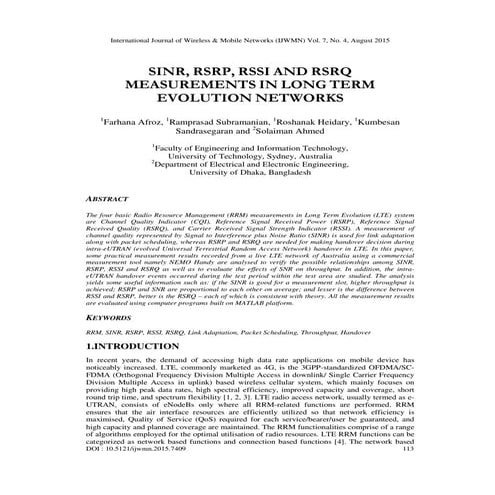 Sinr Rsrp Rssi And Rsrq Pdf Computer Networking Computing