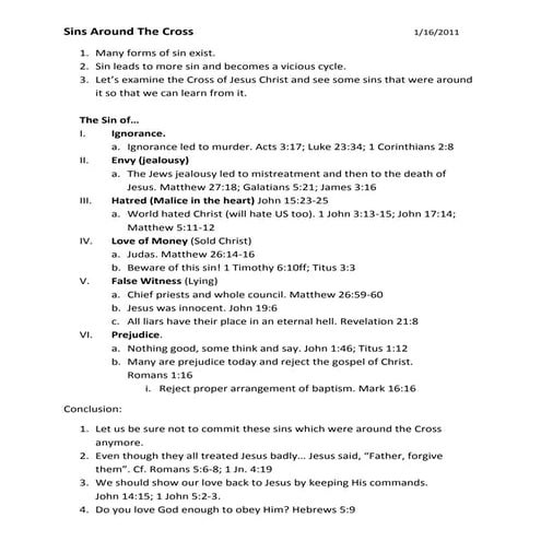 Sins around the cross | DOCX