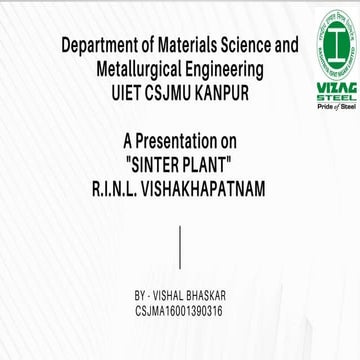 Sinter Plant (Vizag Steel Plant) | PPTX