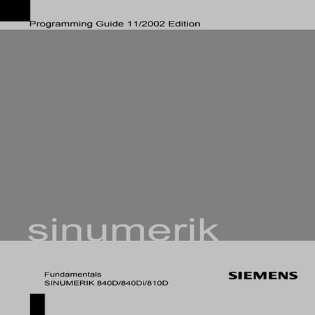 SINUMERIK 840D-840Di-810D Programming Fundamentals Manual | PDF