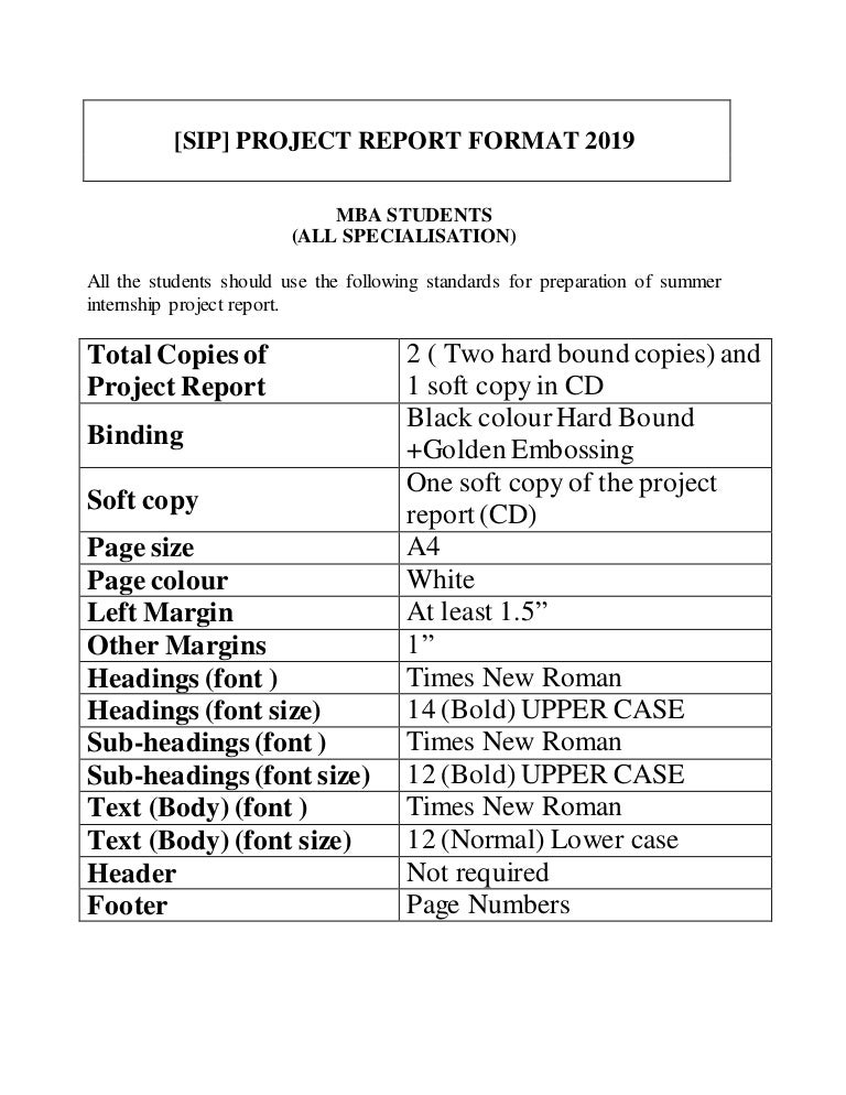 Sip project report format 2019