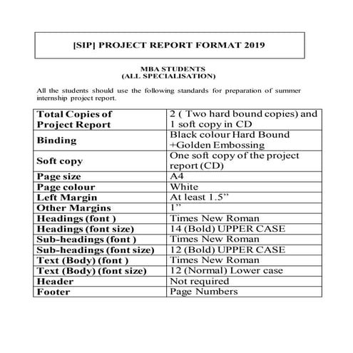 Sip project report format 2019 | DOC