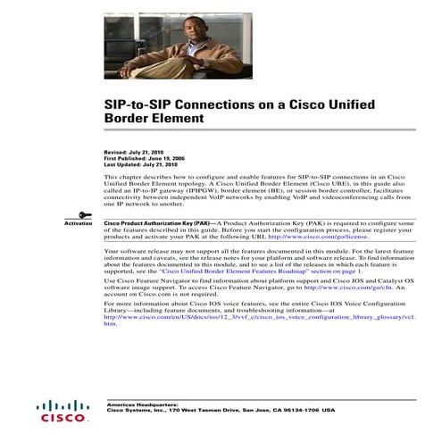 Sip To Sip Connections On A Cisco Unified Border Element Pdf