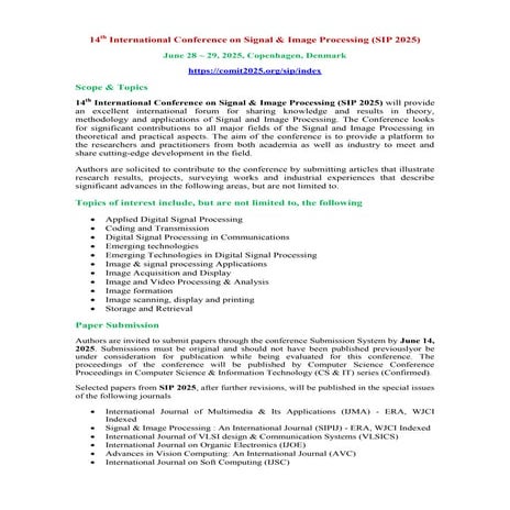 Call for Papers - 14th International Conference on Signal & Image ...
