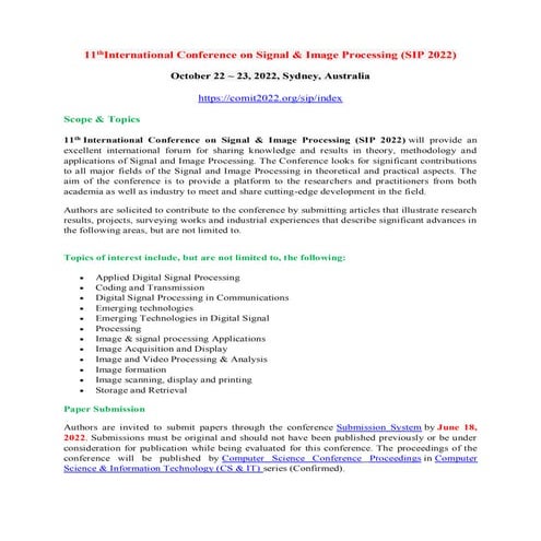 Call for Papers - 11th International Conference on Signal & Image ...