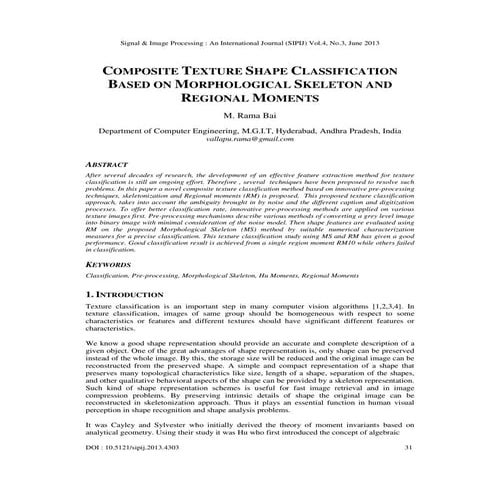 Composite Texture Shape Classification Based On Morphological Skeleton And Regional Moments Pdf