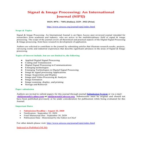 Signal & Image Processing : An International Journal (SIPIJ) | PDF