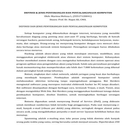 Sipi, martina melissa, prof. hapsi ali, definisi & jenis penyerangan ...