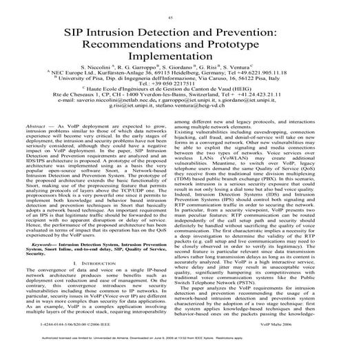Sip Intrusion Detection And Prevention Recommendations And Prototype Implementation Pdf