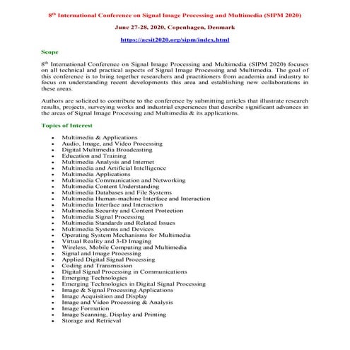 Call for Papers - 14th International Conference on Signal & Image ...