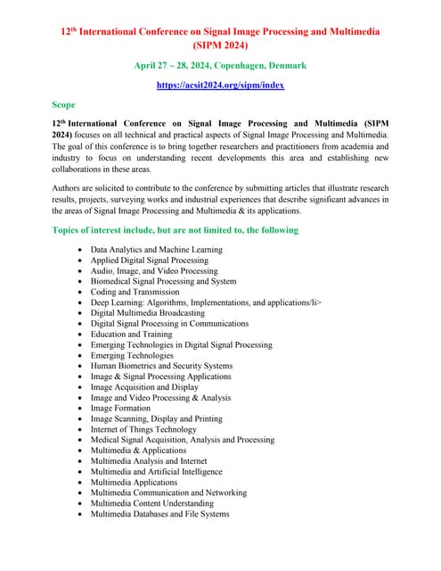 13th International Conference on Signal Image Processing and Multimedia ...