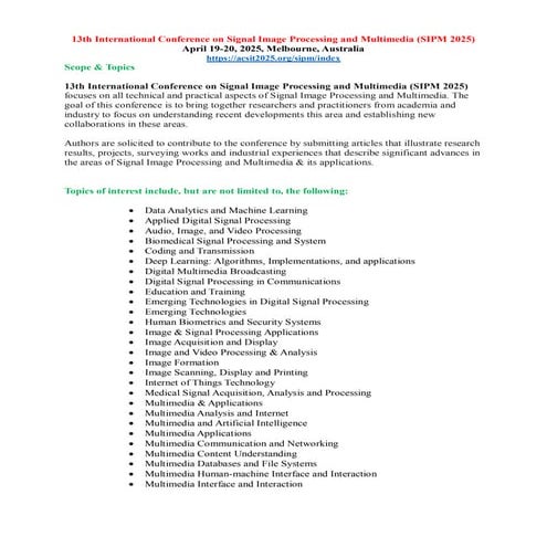 13th International Conference on Signal Image Processing and Multimedia ...