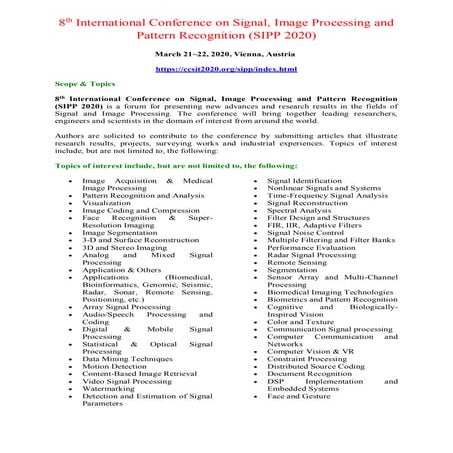 8th International Conference on Signal, Image Processing and Pattern Recognition (SIPP 2020) | PDF