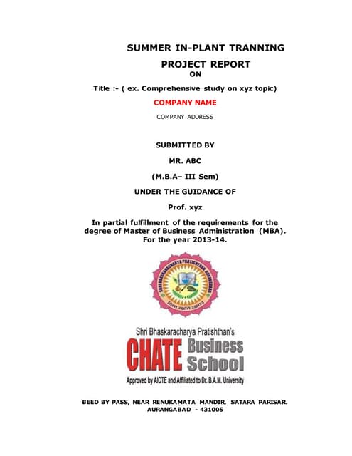 Format of summer training report by munna kumar yadav (MBA) | DOCX