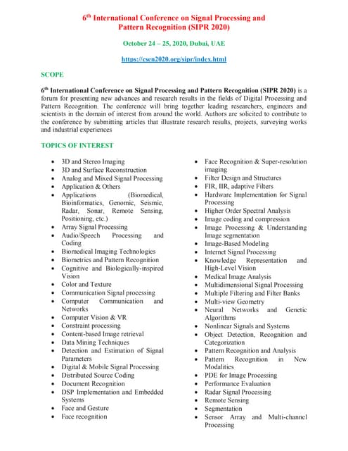 9th International Conference on Signal, Image Processing (SIPO 2025) | PDF