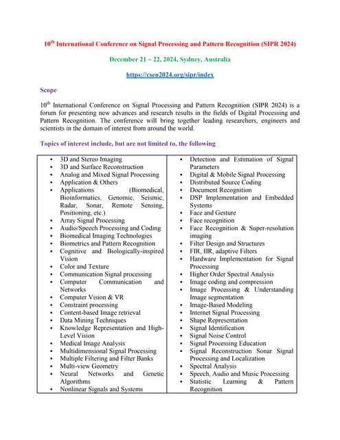 9th International Conference on Signal, Image Processing (SIPO 2025) | PDF