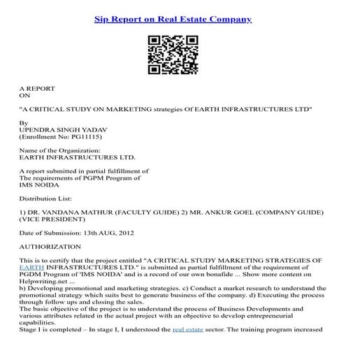 Sip Report On Real Estate Company | PDF