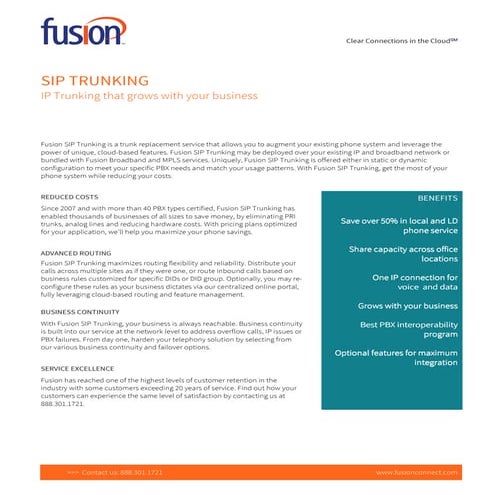 Fusion SIP Trunking | PDF