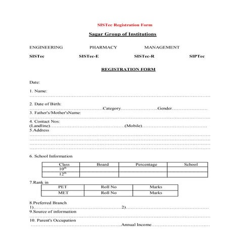Sis tec registration form | PDF