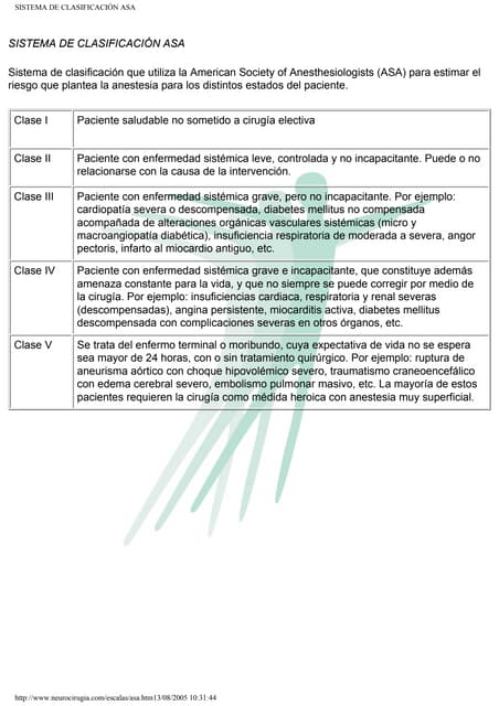 Clasificación ASA Riesgos Anestésicos | PPT