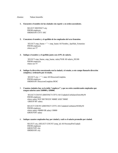 Sistemas De Bases De Datos Tarea Querys De Sql Pdf