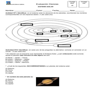 Prueba Del Sistema Solar Teachervision