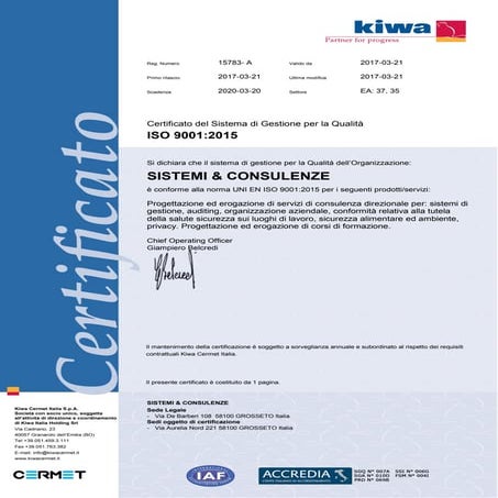 Sistemi & Consulenze Sistema di Gestione Qualità Certificato iso 9001 2015 | PDF