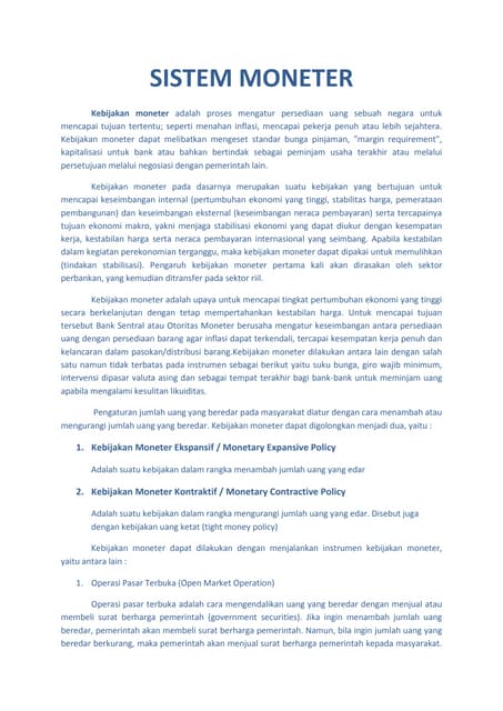TUGAS MAKALAH EKONOMI "KEBIJAKAN MONETER" | DOCX