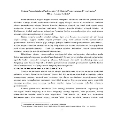 Sistem pemerintahan parlementer vs sistem pemerintahan presidensial | PDF