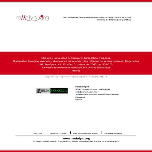 Sistemática biológica avances y direcciones en la teoría y los métodos ...