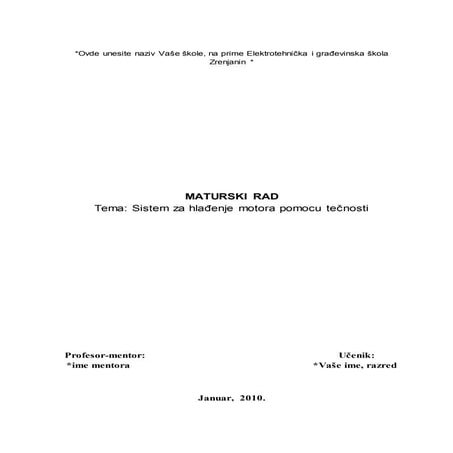 Sistem za hladjenje motora pomocu tecnosti maturski rad | DOC