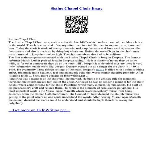 Sistine Chapel Choir Essay | PDF | Classical Music | Music