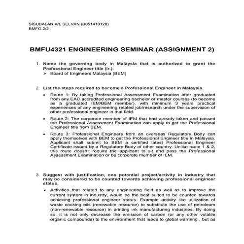 Route to Professional Engineer (P.Eng) and Member of IEM (MIEM) | PDF