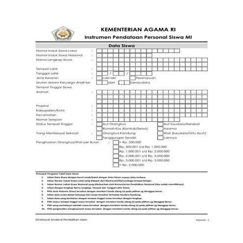 Siswa baru form | DOCX