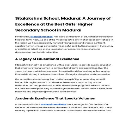 Sitalakshmi School, Madurai_ A Journey of Excellence at the Best Girls ...