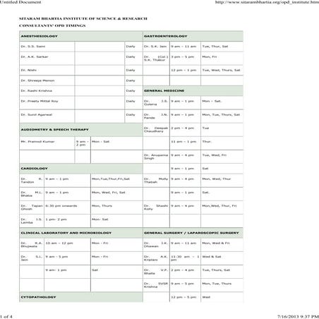 Sitarambhartiya doctors opd_schedule | PDF