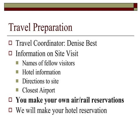 Site Visits Travel Preparation | PPT