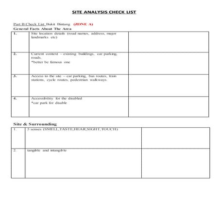 Site analysis check list | DOCX