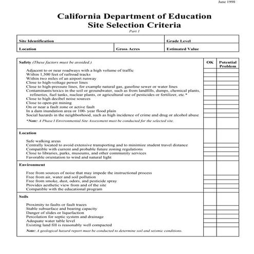SITE SELECTION CRITERIA | PDF
