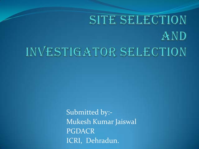 Activities conducted during Site Initiation Visit (SIV).pptx | Medical ...