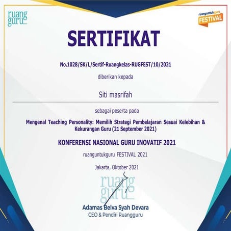 Siti masrifah Sertifikat Konferensi Nasional Guru Inovatif 2021 | DOCX
