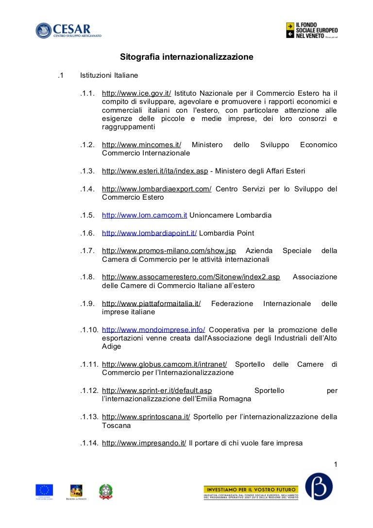 Sitografia di marketing internazionale