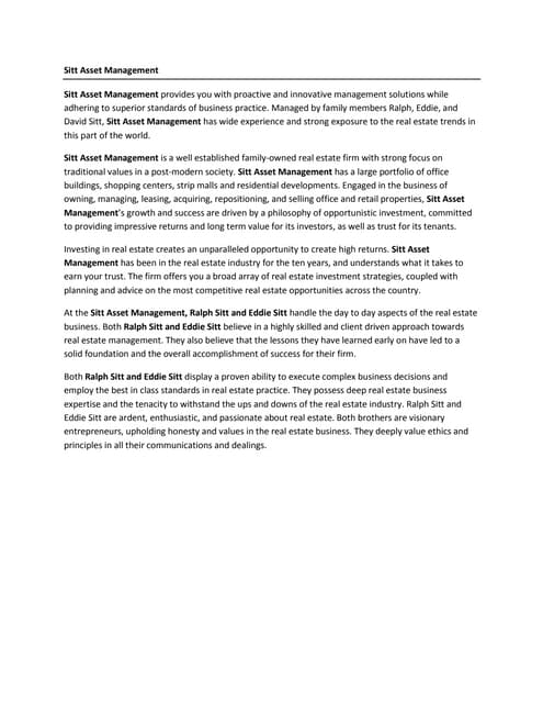 Sitt Asset Management presentations