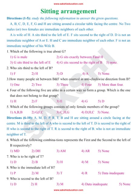 Seating Arrangement order.pptx for aptitude | PPTX